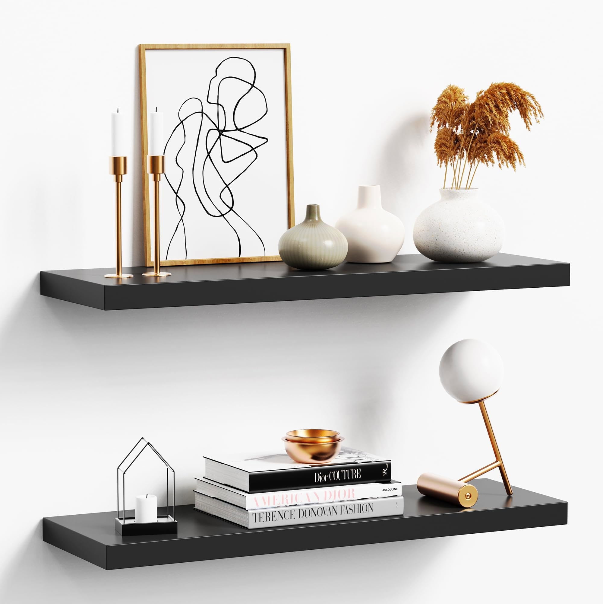 24-Inch Wooden Wall Mounted Shelves (2-Piece Set) - Multi-Scene Storage ...