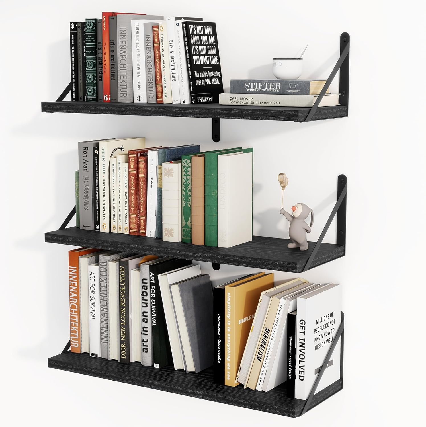 24 Inches Black Floating Shelves,8 Inches Deep Wall Bookshelf Mounted ...