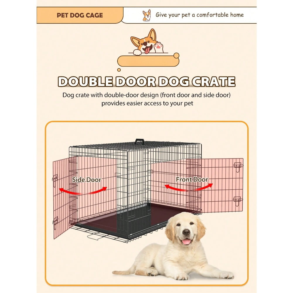 24 Inches Dog Cage Dog Kennel Metal Wire Double-Door Folding Pet Animal ...
