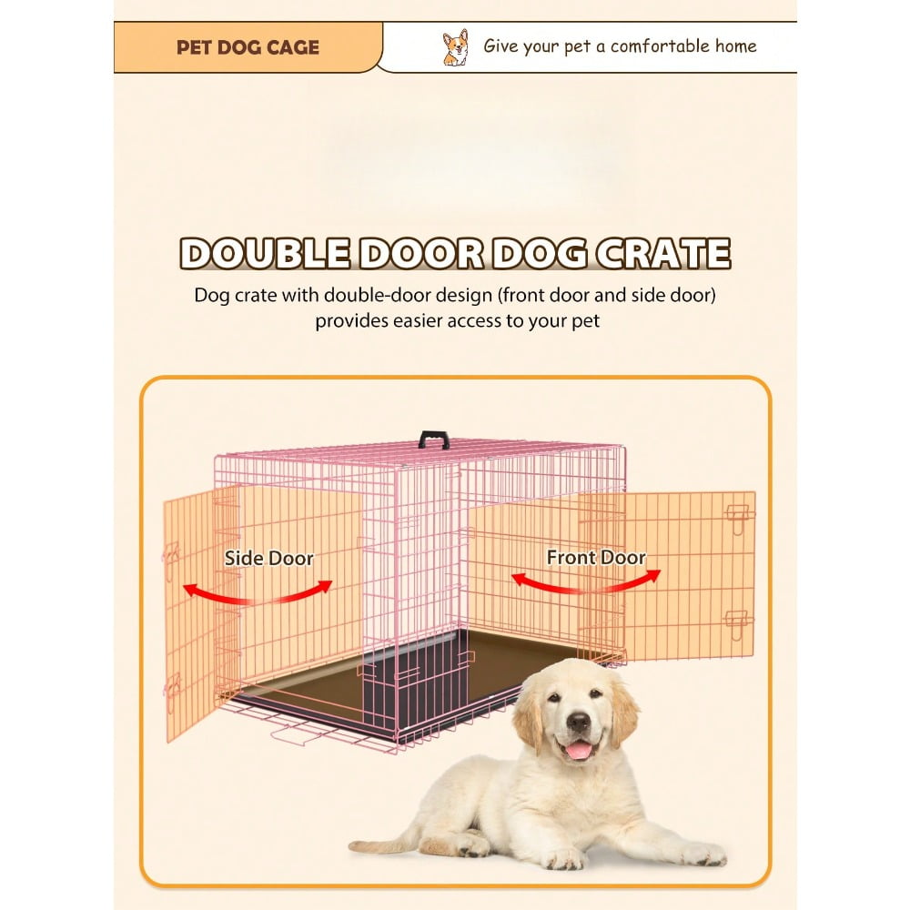 24 Inches Dog Cage Dog Kennel Metal Wire Double-Door Folding Pet Animal ...