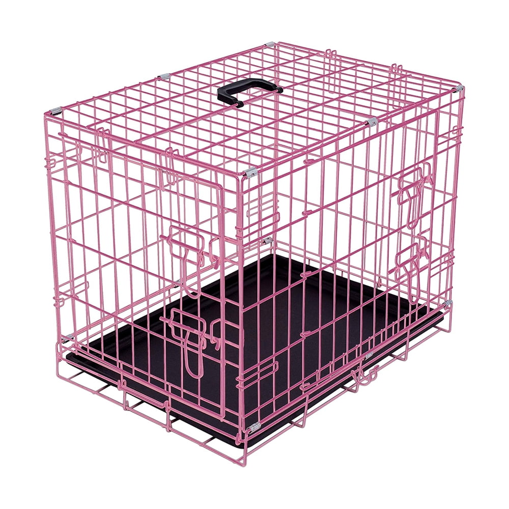 24 Inches Double Door Crate, Wire Dog Crate with Plastic Pan, Medium ...