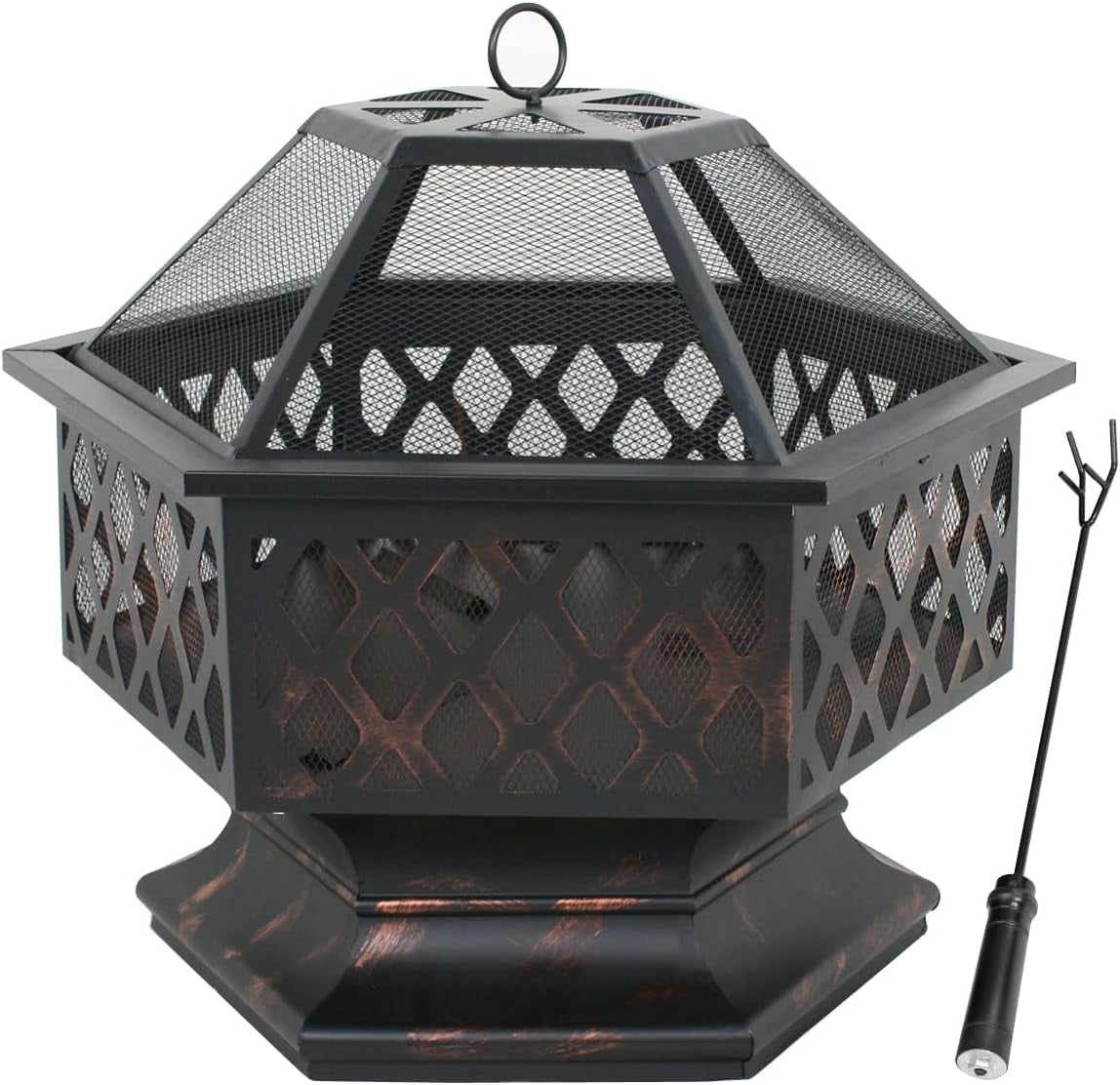 24 Inches Hex Shaped Steel Fire Pit Outdoor Metal Firepit Backyard ...