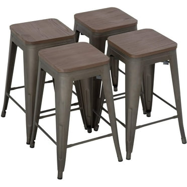 NiamVelo Counter Height Bar Stools Set of 4 Metal Dining Chairs 24 inch ...
