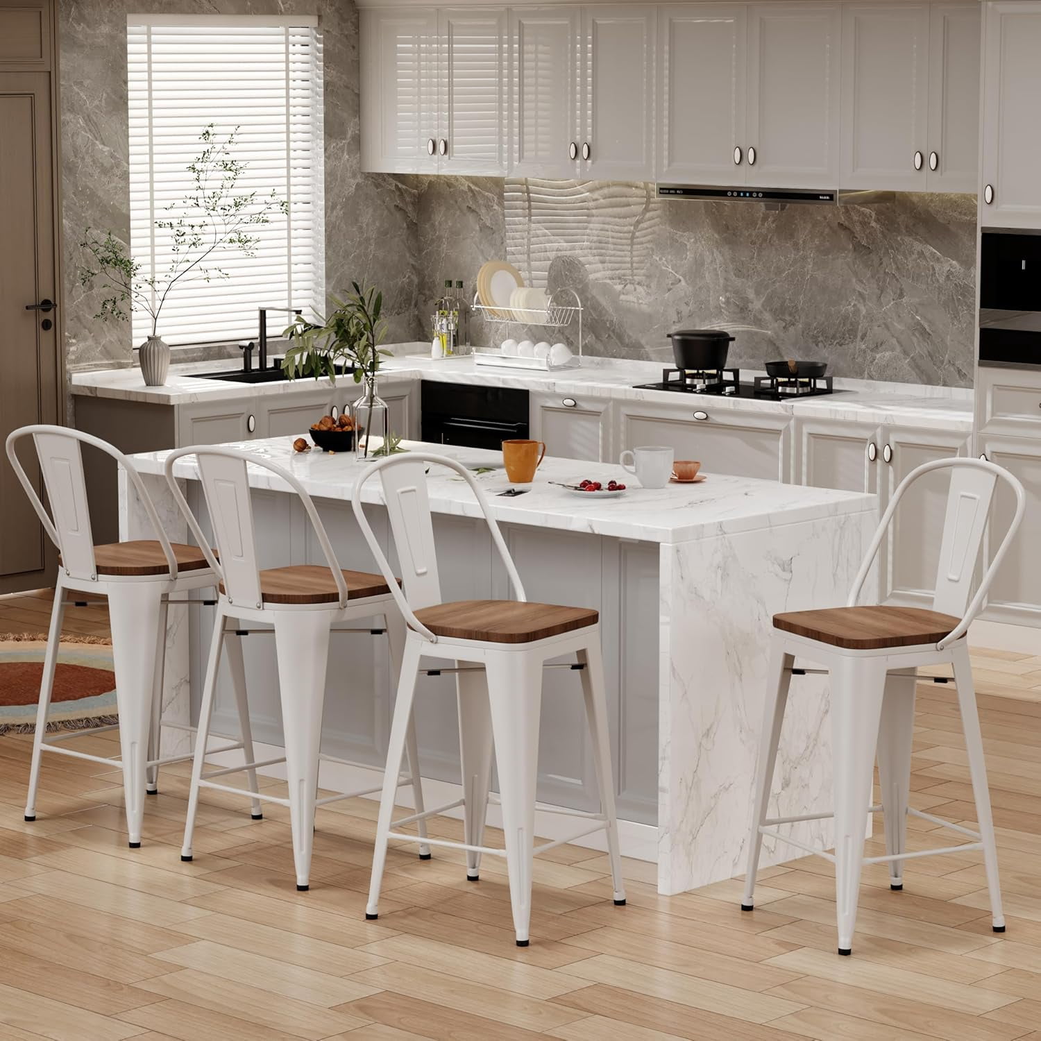 24 Inches Metal Barstools Counter Height Bar Stools Stools with Backs ...