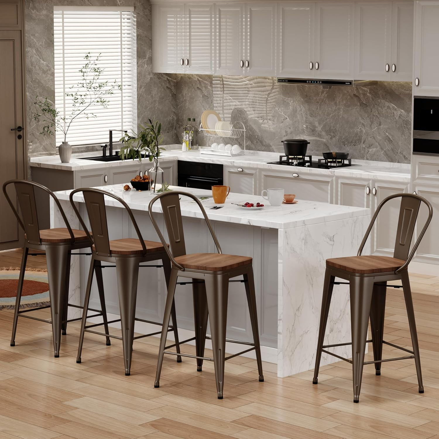 SASYXDC 24 Inches Metal Barstools Counter Height Bar Stools Stools with ...