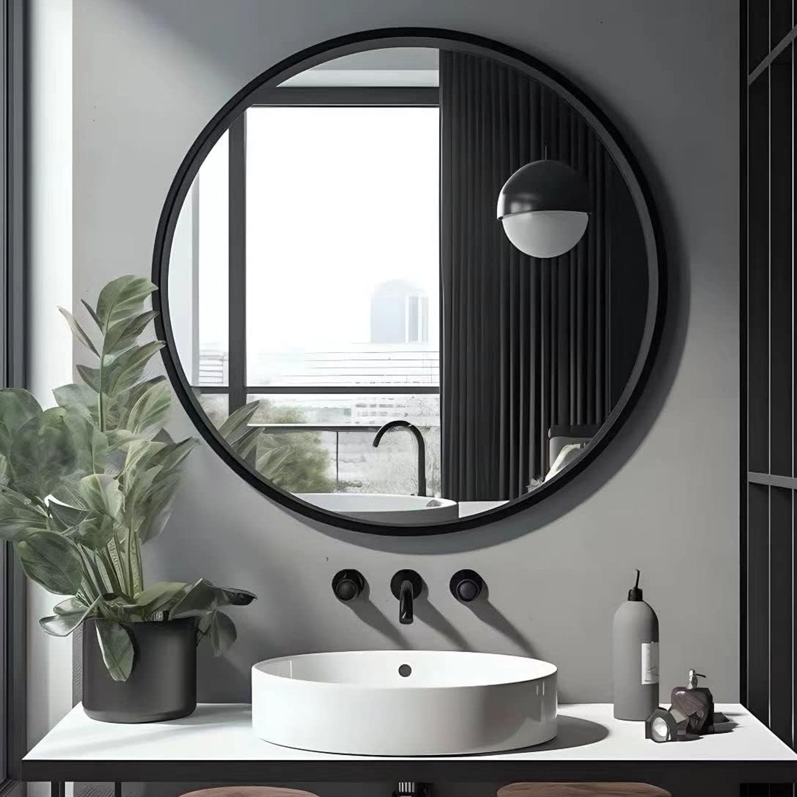 24 Inches Round Mirrors for Bathroom Mirrors Wall Mirrors Circle Black ...