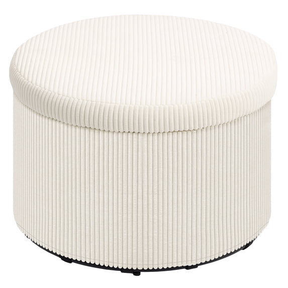 24 Inches Round Storage Ottoman Stool with Lid, Upholstered Corduroy ...