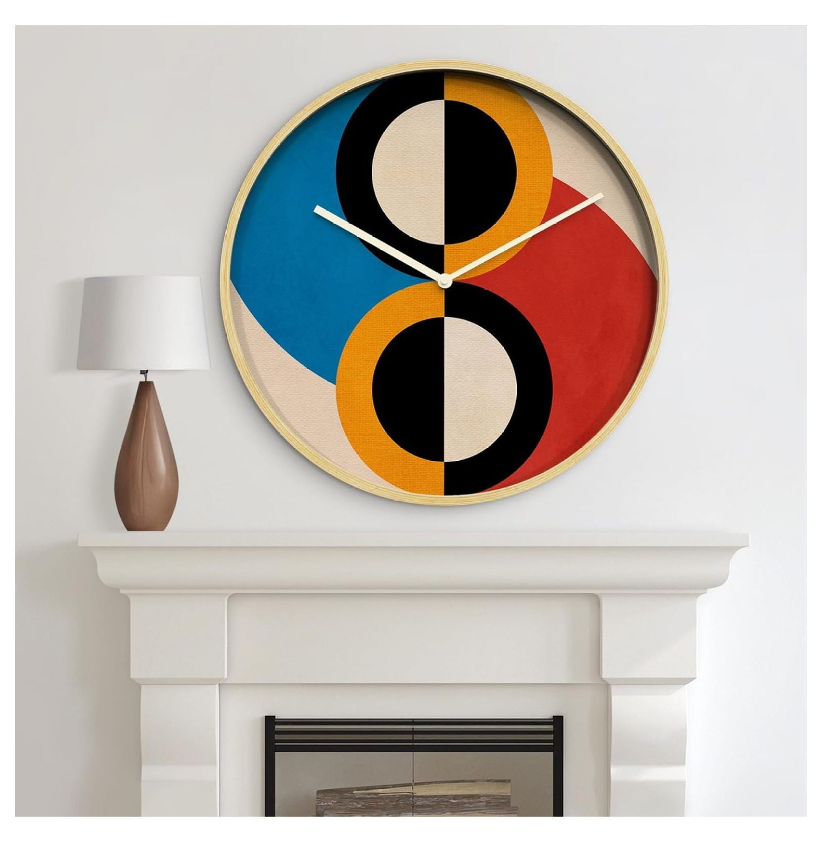 24 Inches Round Wooden Wall Clock Silent Battery Operated, Home ...