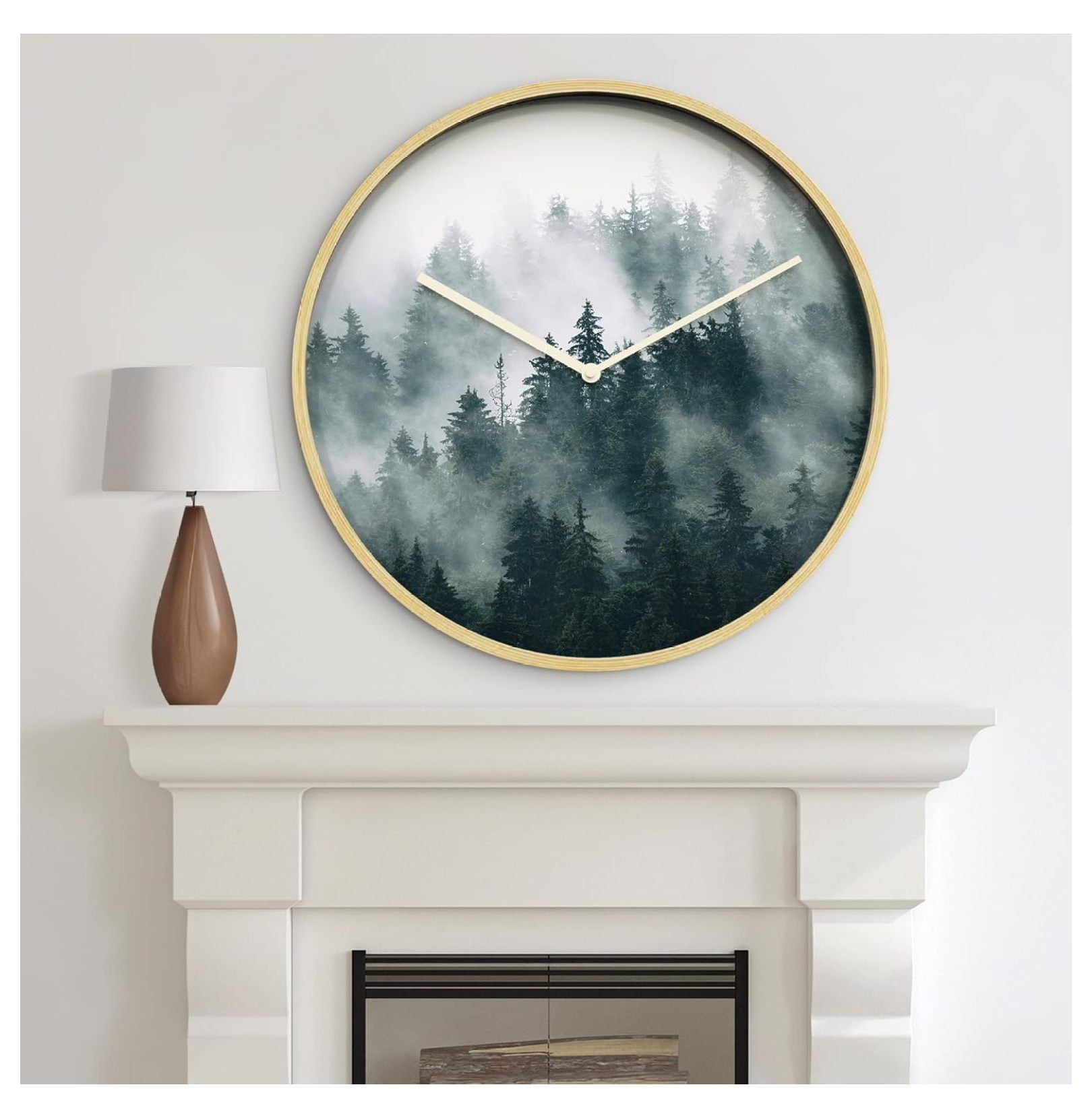 24 Inches Round Wooden Wall Clock Silent Battery Operated, Home ...
