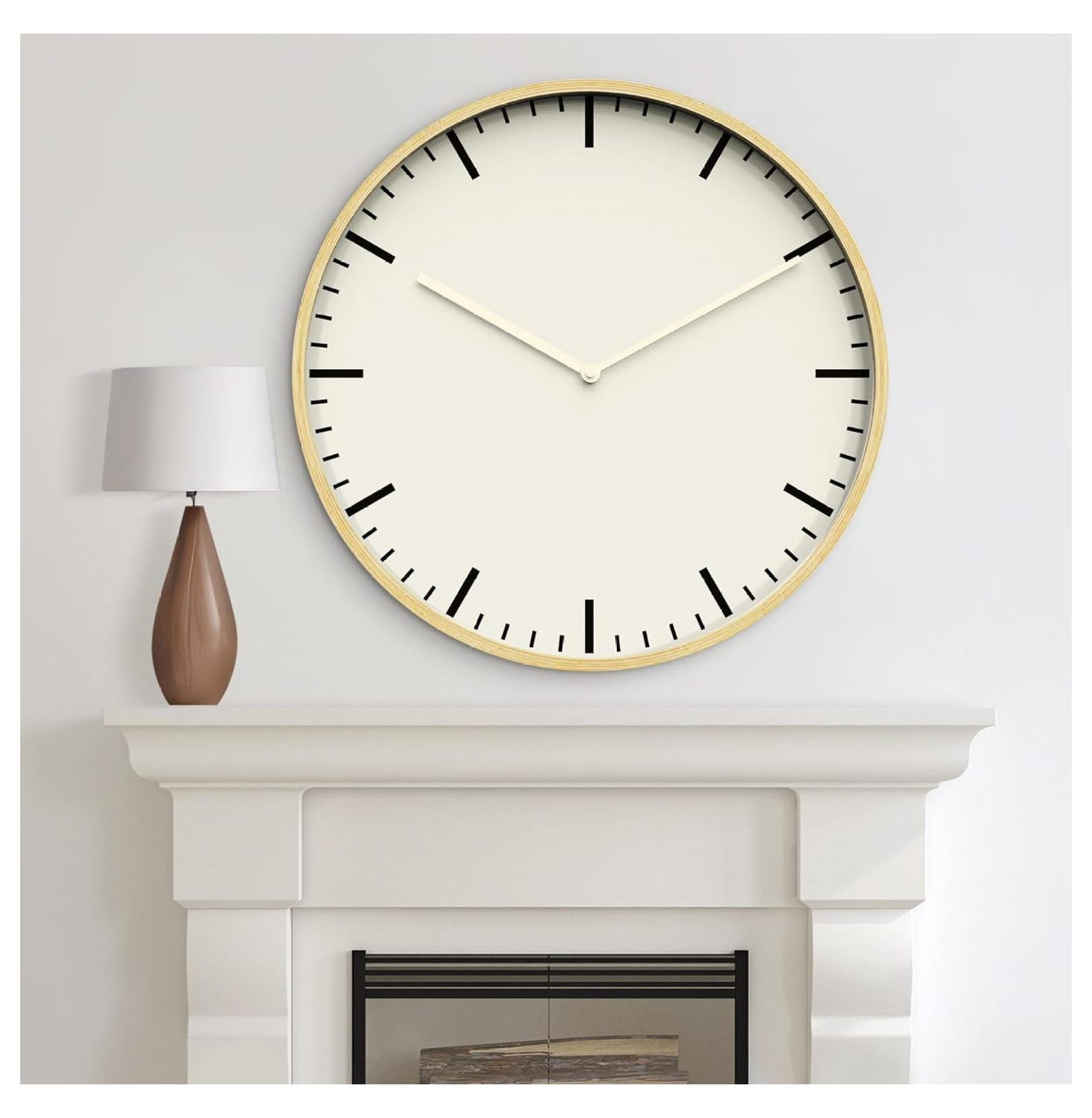 24 Inches Round Wooden Wall Clock Silent Battery Operated, Home ...