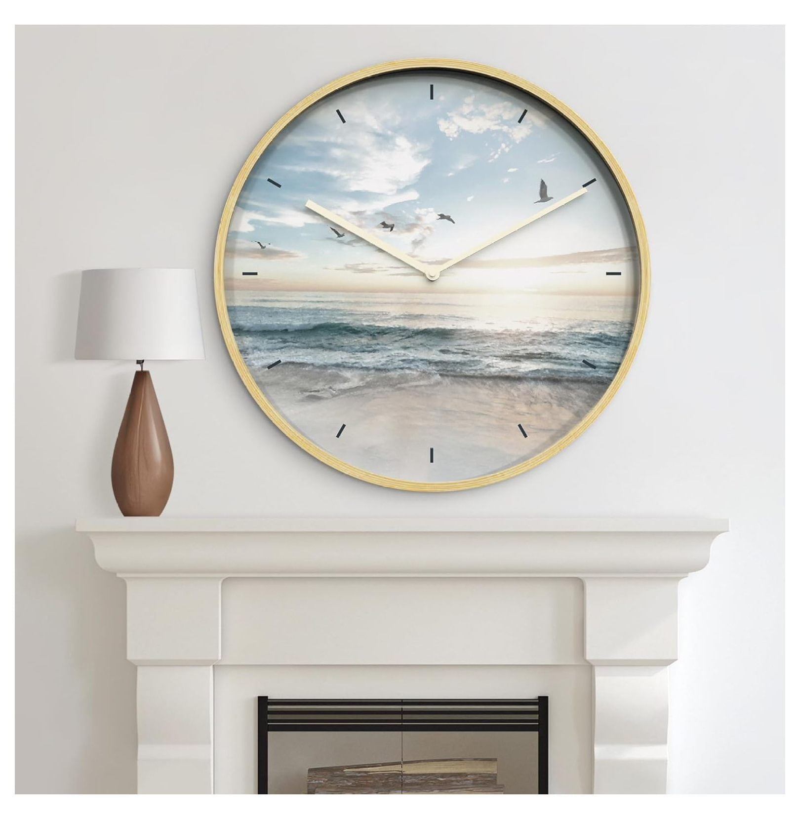 24 Inches Round Wooden Wall Clock Silent Battery Operated, Home ...