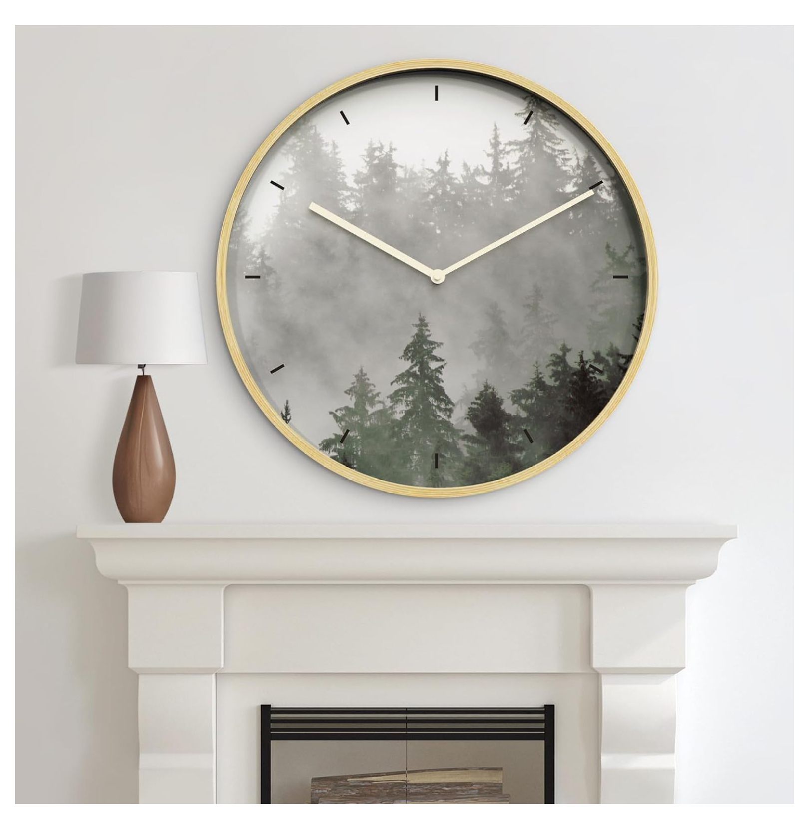 24 Inches Round Wooden Wall Clock Silent Battery Operated, Home ...