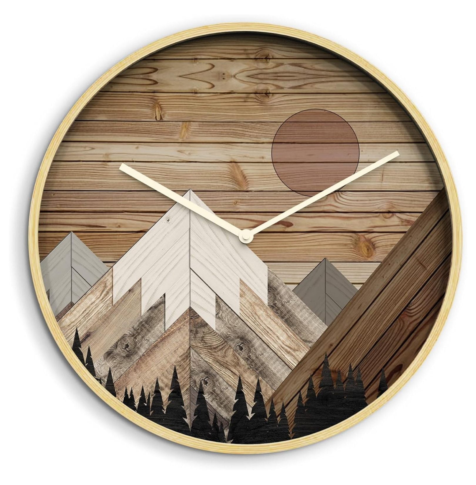 24 Inches Round Wooden Wall Clock Silent Battery Operated, Home ...