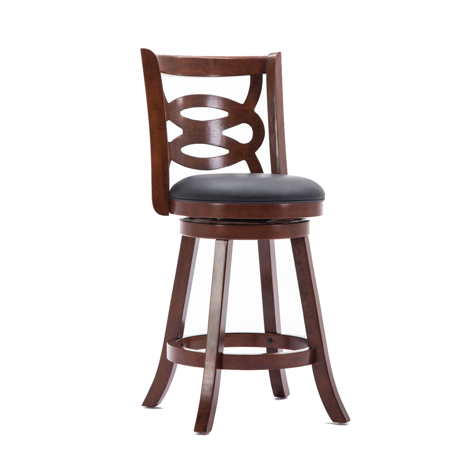 24 Inches Swivel Wooden Counter Stool with Geometric Back Brown ...