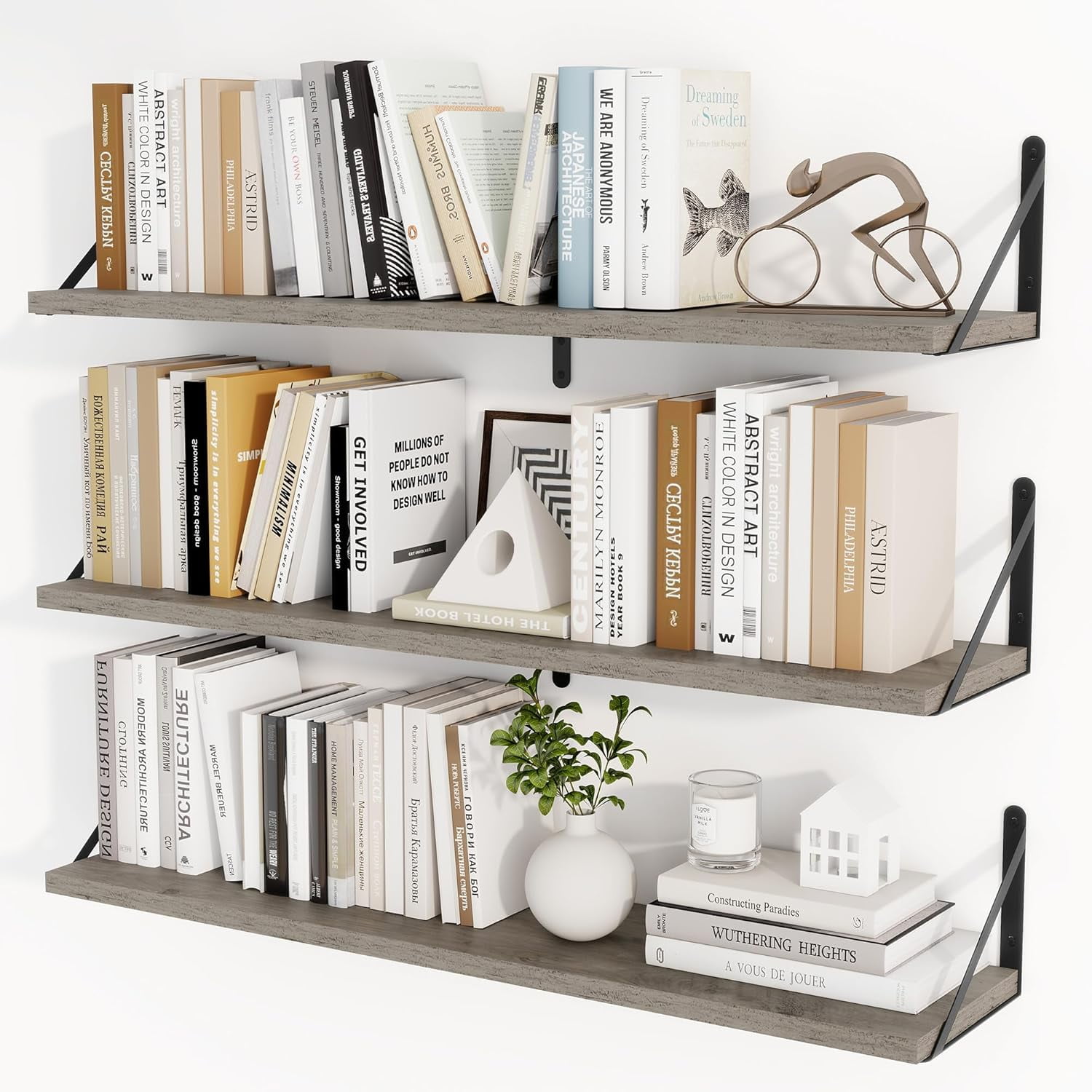 24 Inches White Floating Shelves,8 Inches Deep Wall Bookshelf Mounted ...