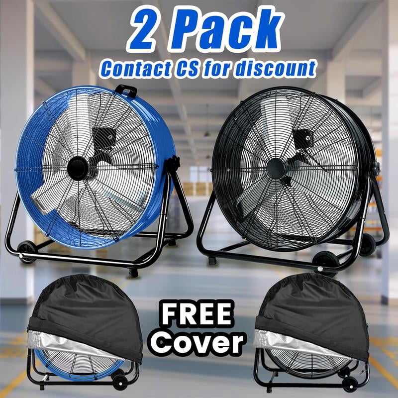 24" Industrial Drum Fan - 8100 CFM High Velocity, 3-Speed - Heavy Duty ...