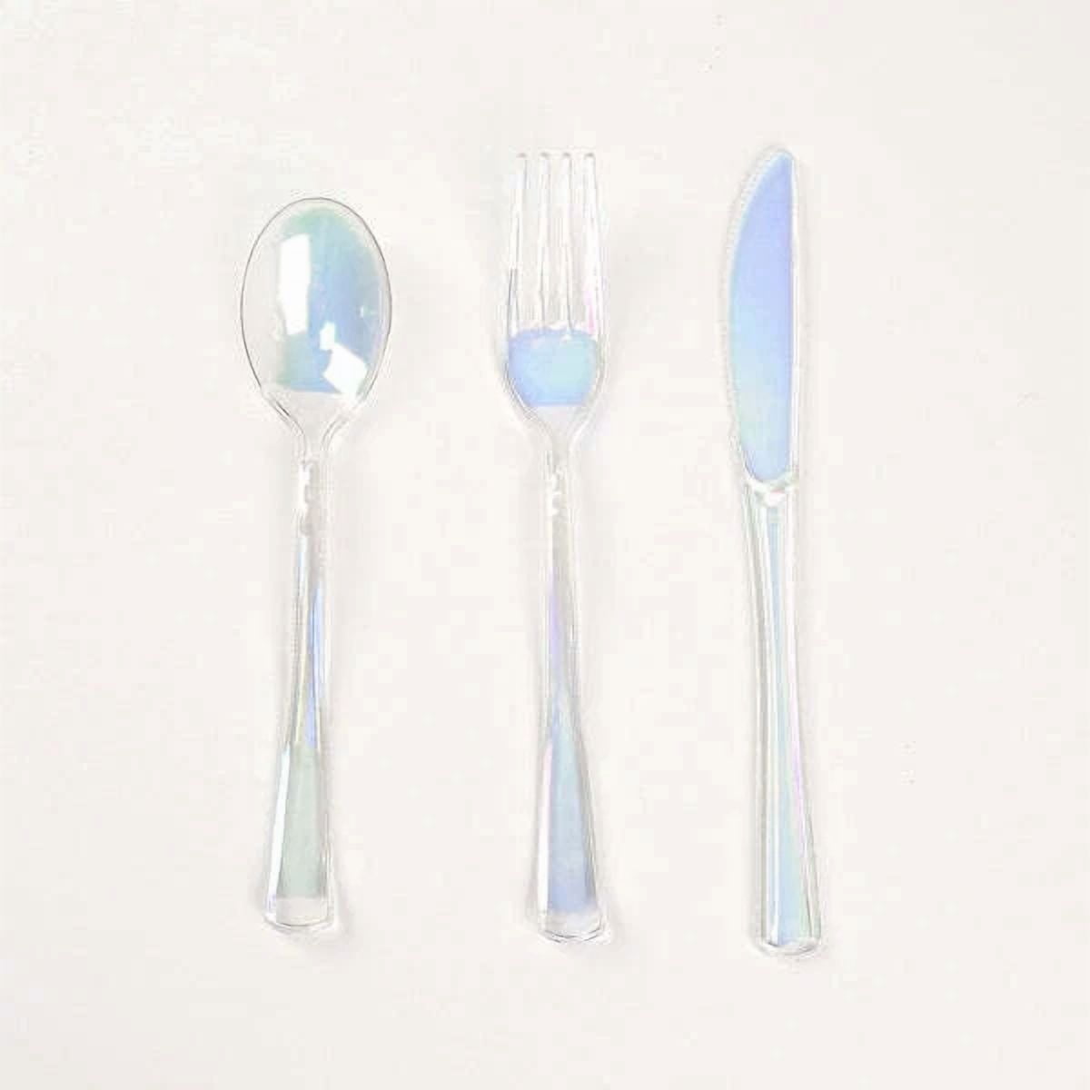 24 Iridescent Plastic Cutlery Spoon Fork Knife Set Disposable Tableware ...