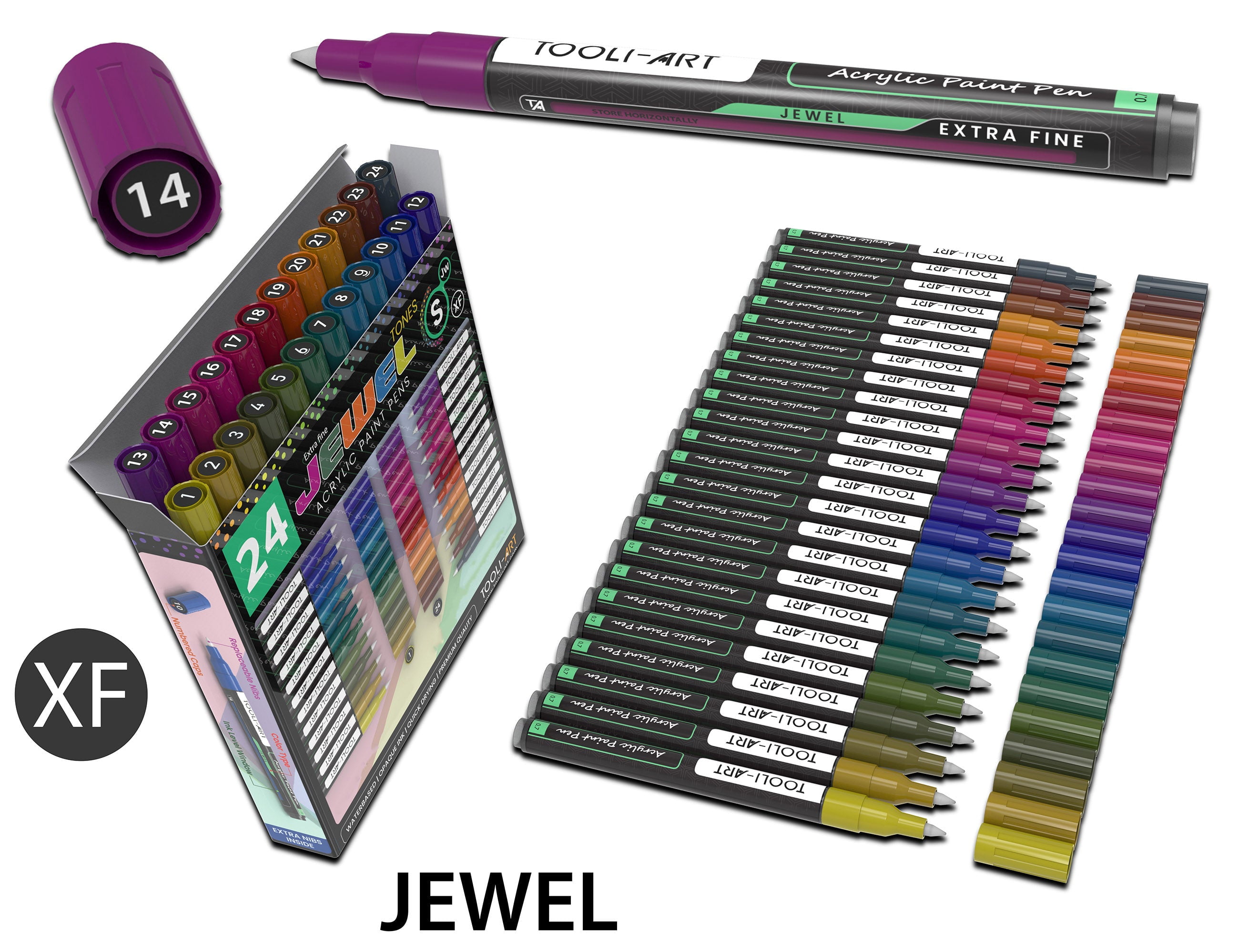 24 Jewel Dark Tones Acrylic Paint Pens Special Color Series Markers Set ...