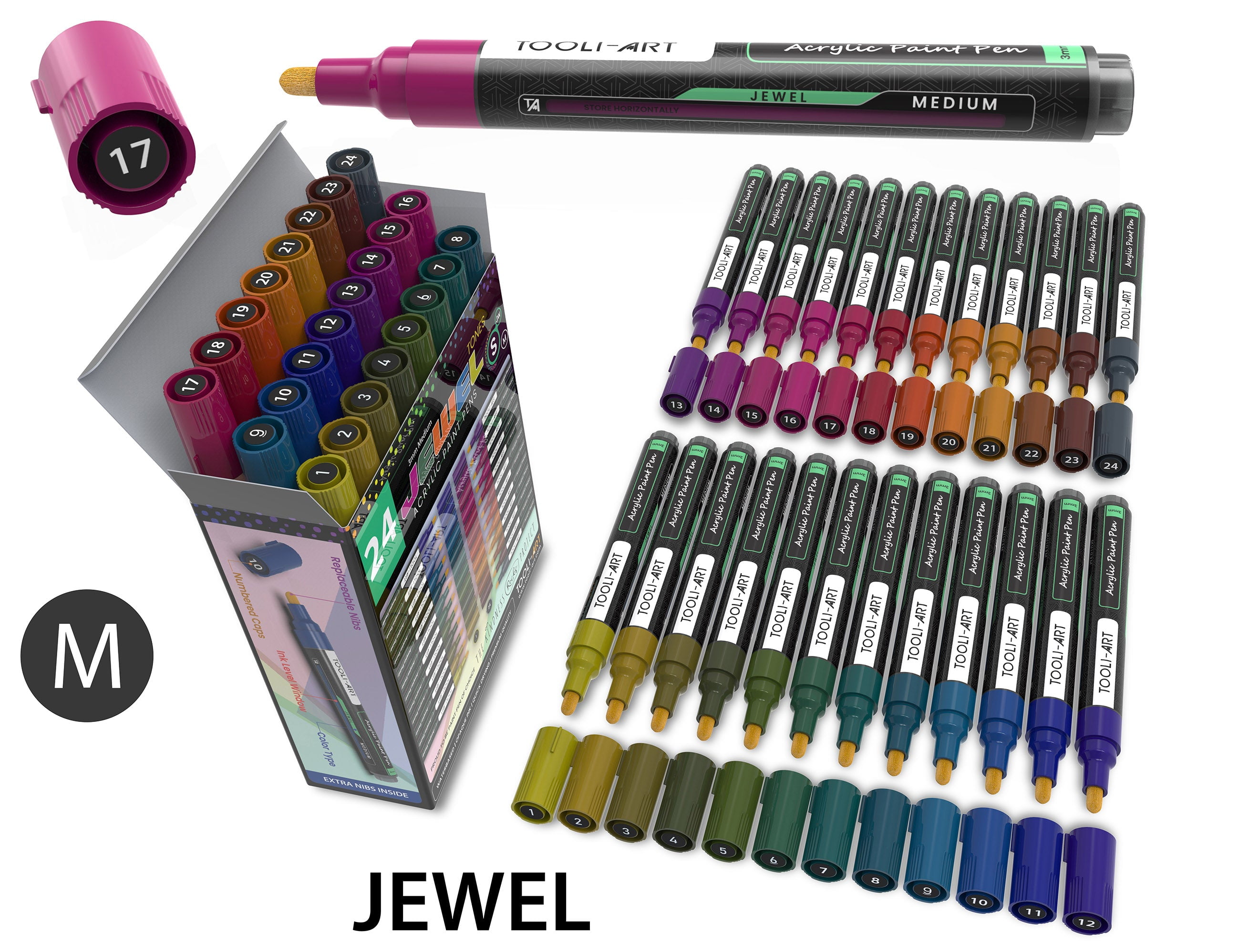 24 Jewel Dark Tones Acrylic Paint Pens Special Color Series Markers Set ...