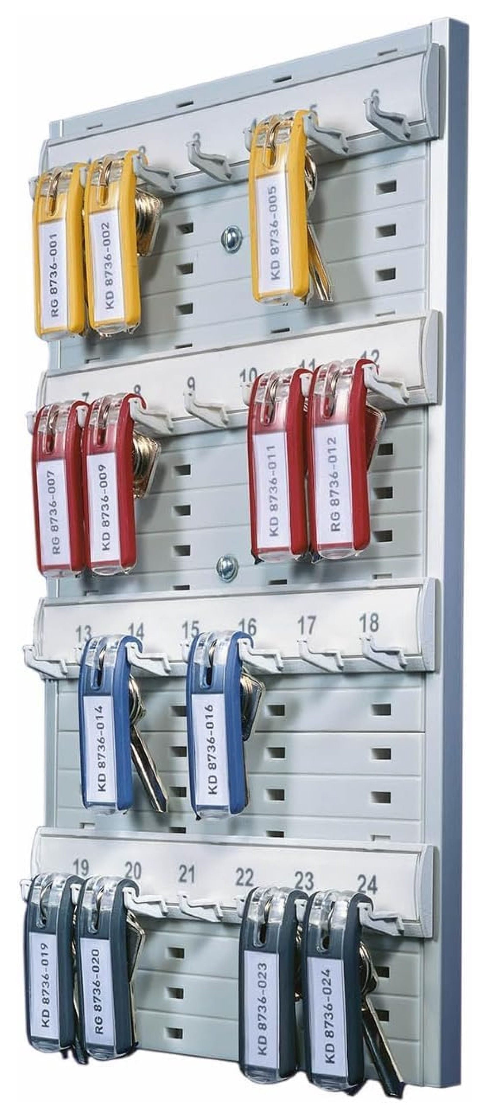 24 Key Rack - Wall Mounted Key Organizer Board, Gray Plastic Key Holder ...