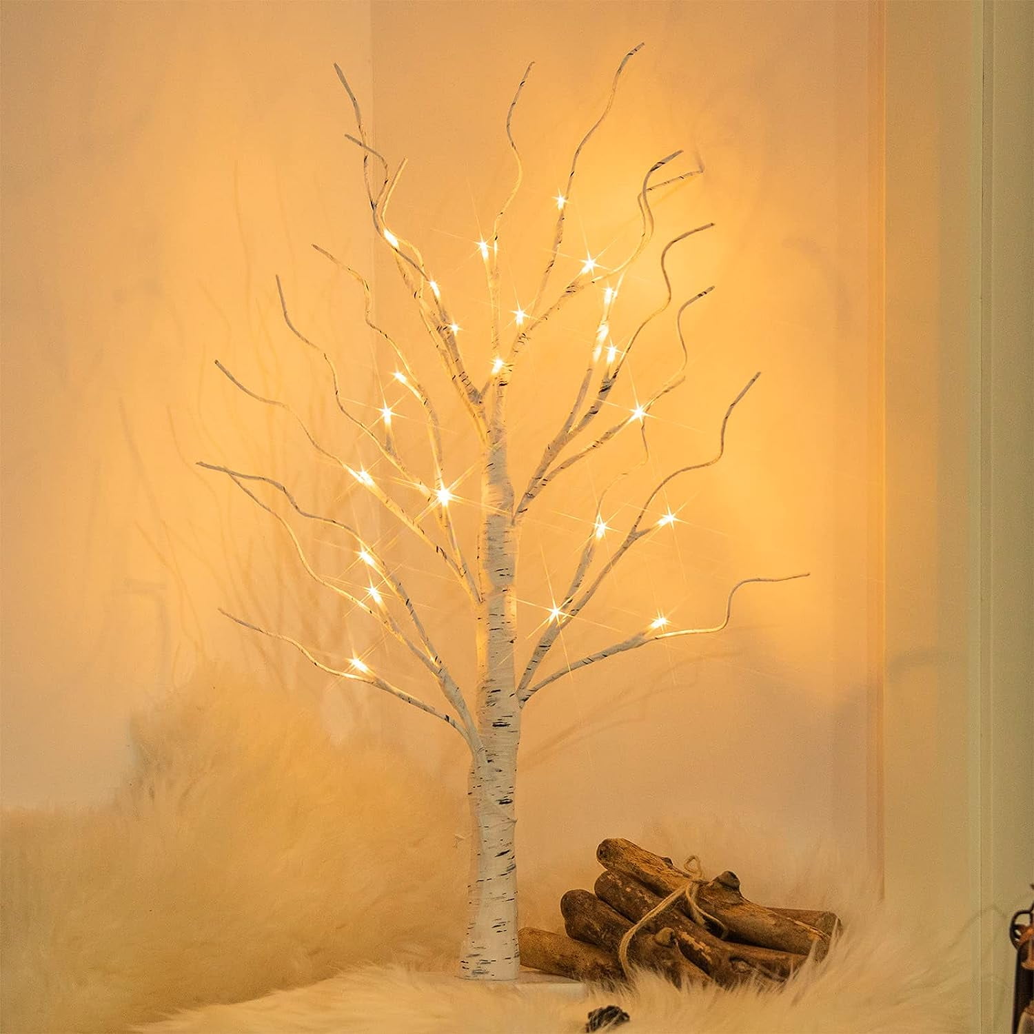 24'' LED Lighted Birch Tree Light Tabletop Jewelry Holder, Decoration ...