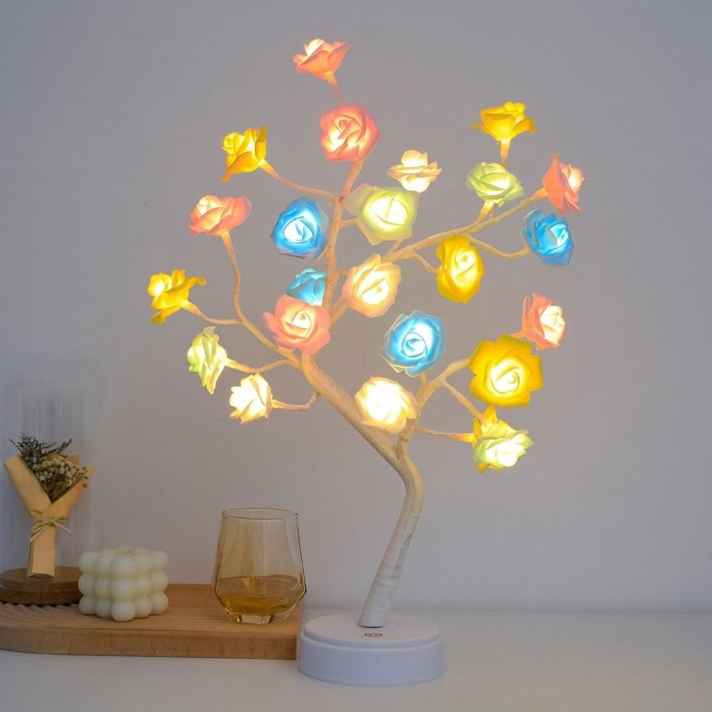 24 LED Rose Tree Lamp，17 Colors Changing Multicolor LED Table Lamp with ...