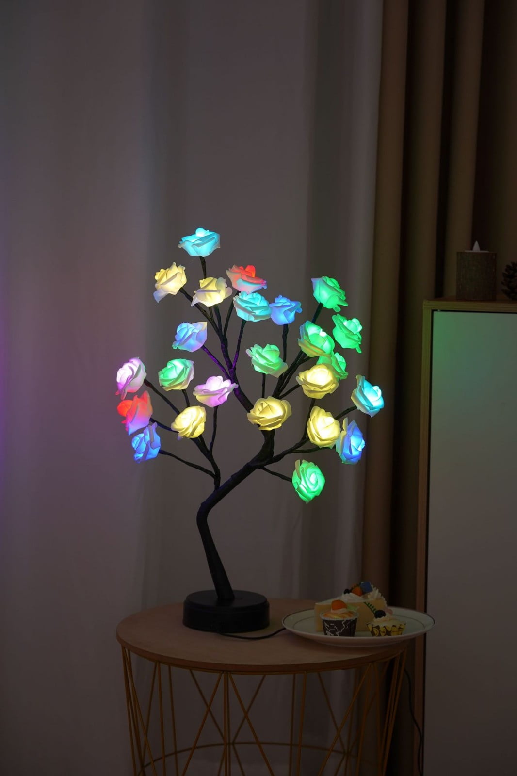 24 LEDs RGB Rose Lamp,Color Change 24 Led Rose Tree Light,Remote ...