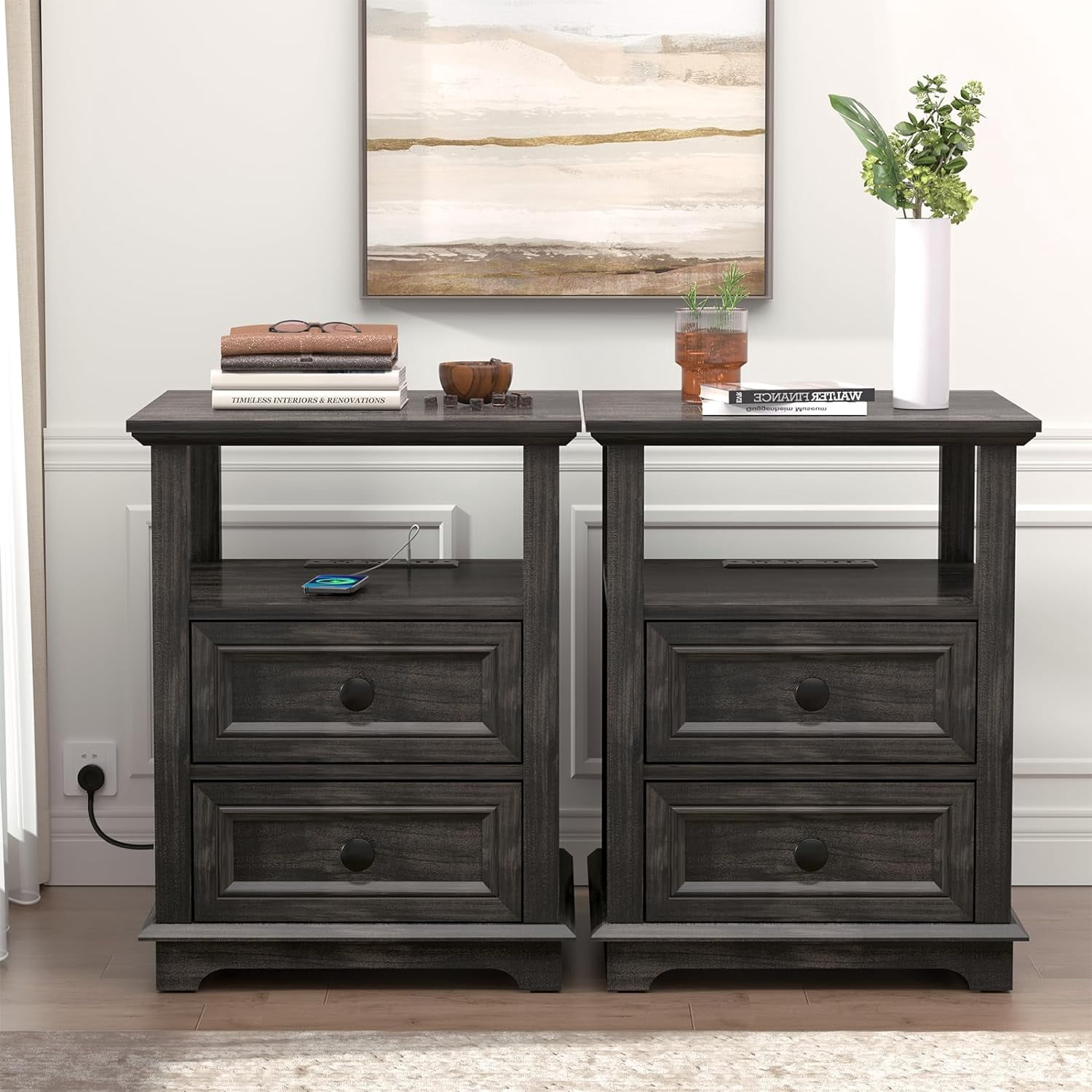 24” Large End Table with Fast Charging Station Set of 2, 18” Wide Sofa ...