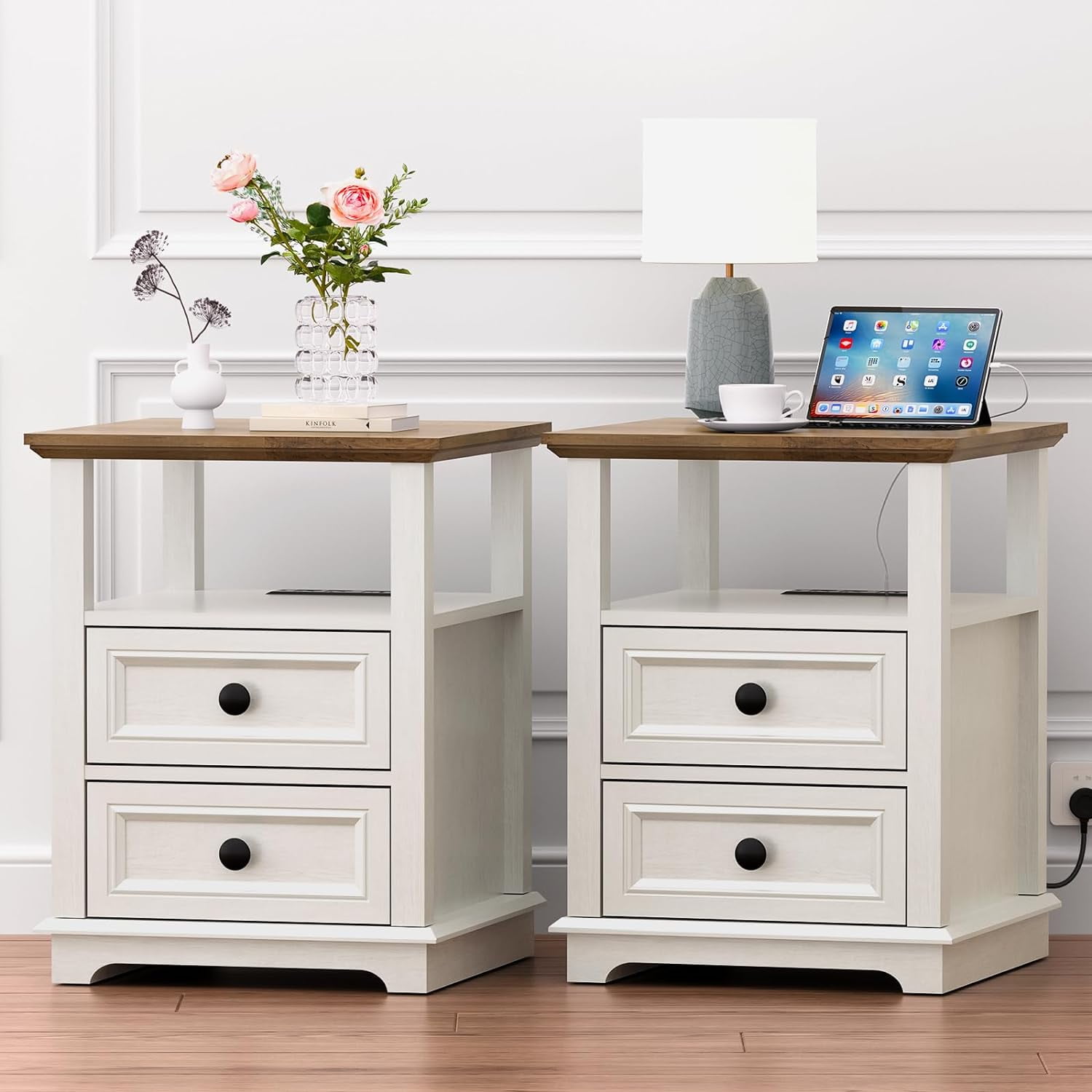24” Large End Table with Fast Charging Station Set of 2, 18” Wide Sofa ...