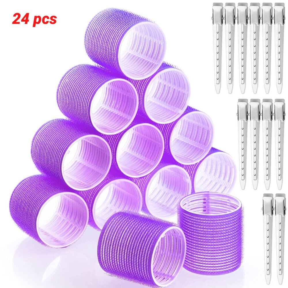 24 Large Hair Rollers Set, Jumbo Rollers and Clips for Long Thick Hair ...