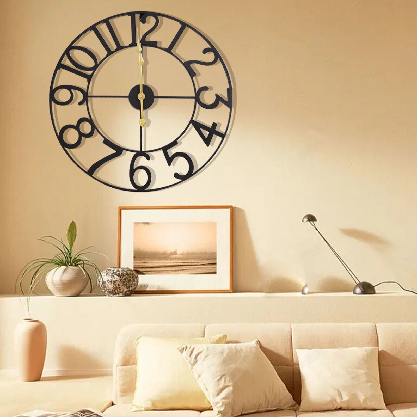 24" Large Metal Clock, Rustic Farmhouse Decorative Wall Clock for ...