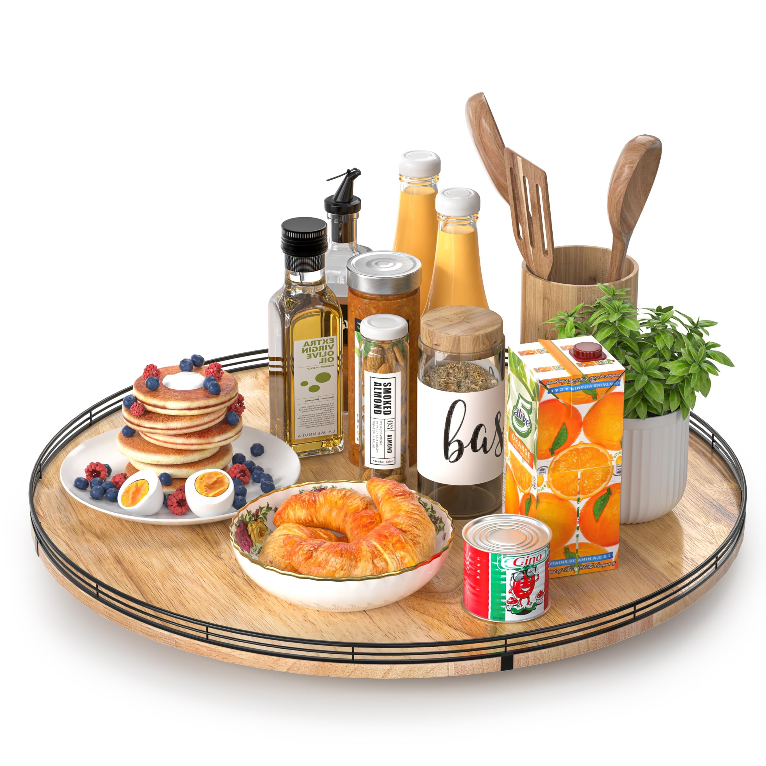 24" Lazy Susan Oak Wood Turntable Organizer for Cabinet, Farmhouse Round Wooden Large Lazy Susan ...