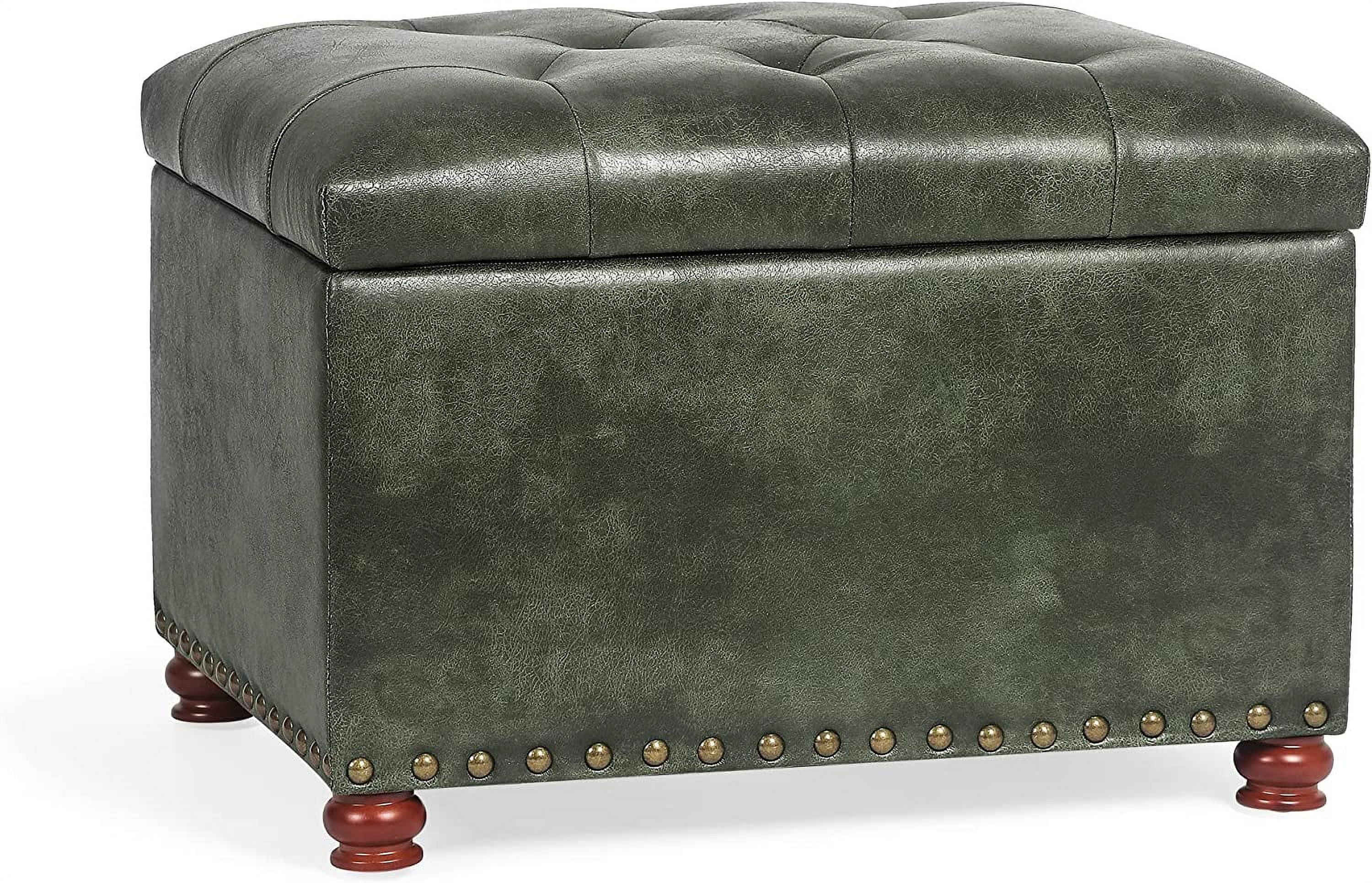 24'' Leather Ottoman with Storage Rectangle Foot Rest Ottomans Stool ...
