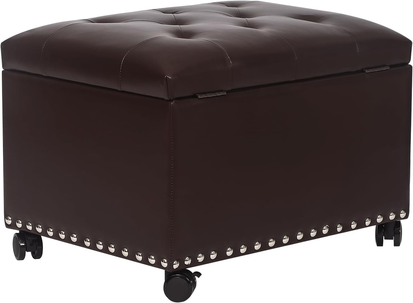 24'' Leather Ottoman with Storage Rectangle Foot Rest Ottomans Stool ...
