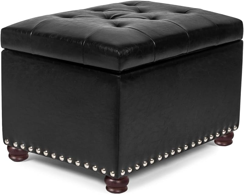 24'' Leather Ottoman with Storage Rectangle Foot Rest Ottomans Stool ...