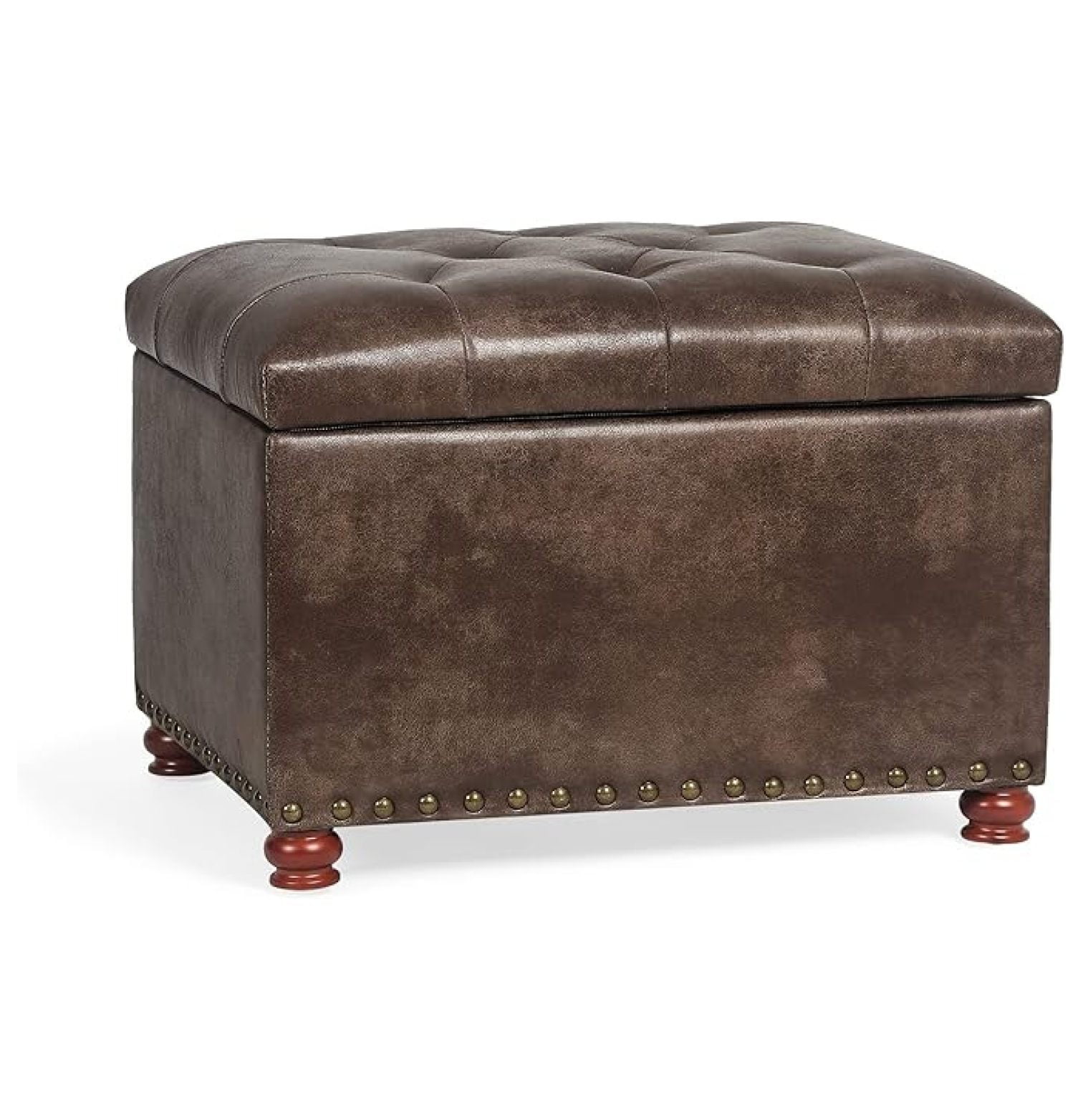 24'' Leather Ottoman with Storage, Rectangle Foot Rest Stool for Living ...