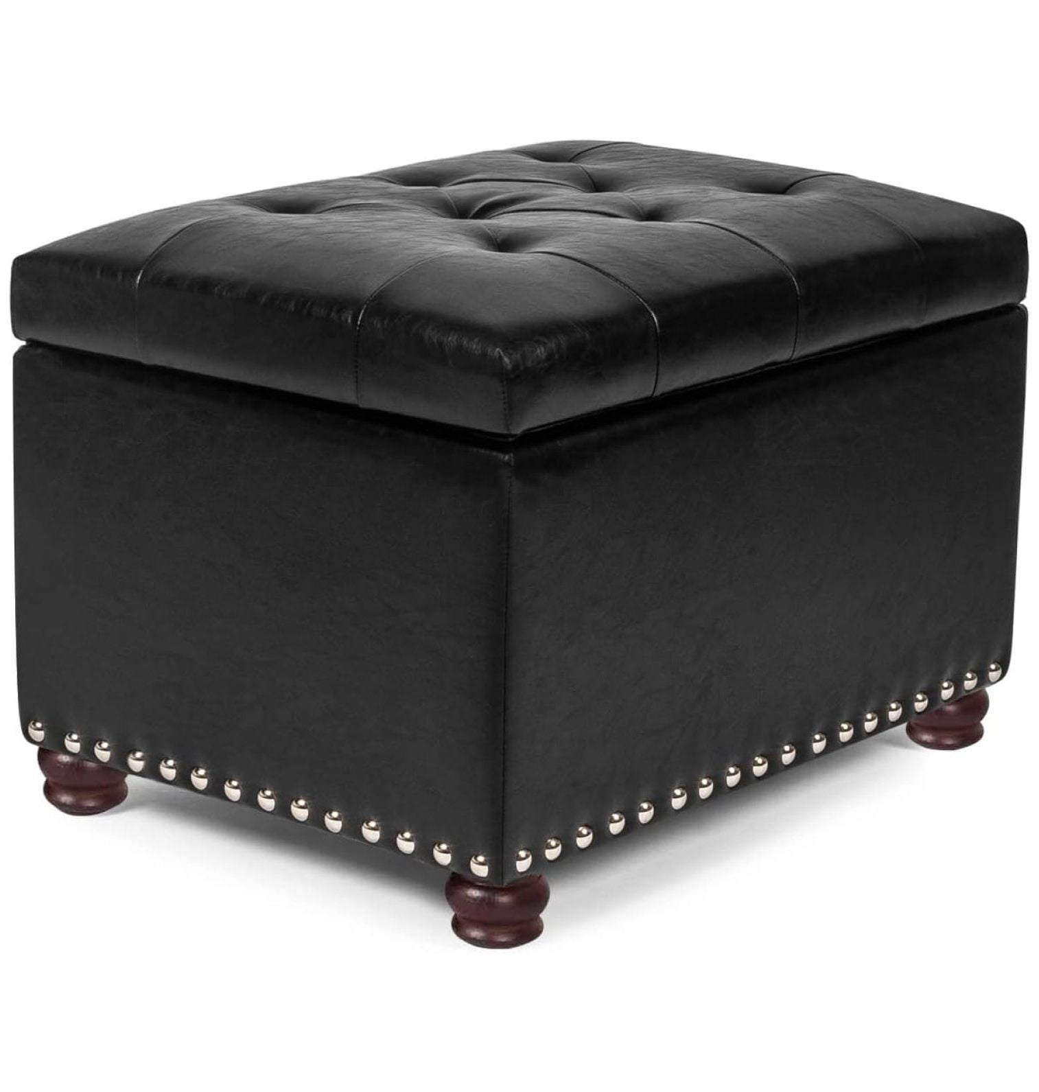 24'' Leather Storage Ottoman Rectangular Foot Rest Stool with Nailhead ...