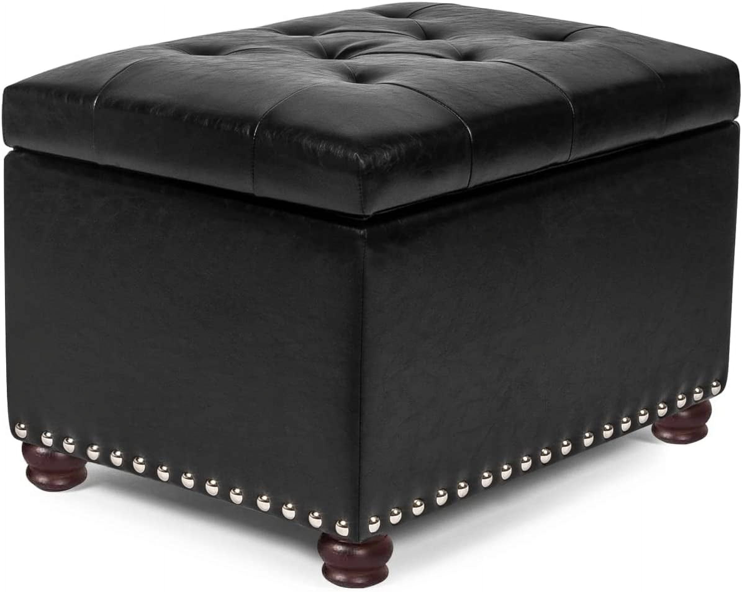 24'' Leather Storage Ottoman Rectangular Foot Rest Stool with Nailhead ...