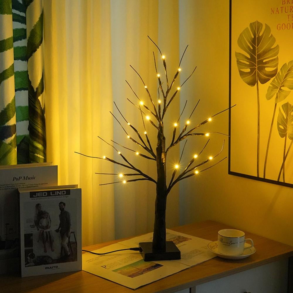 24" Lighted Birch Tree Battery Powered Timer Warm White 24 LED ...