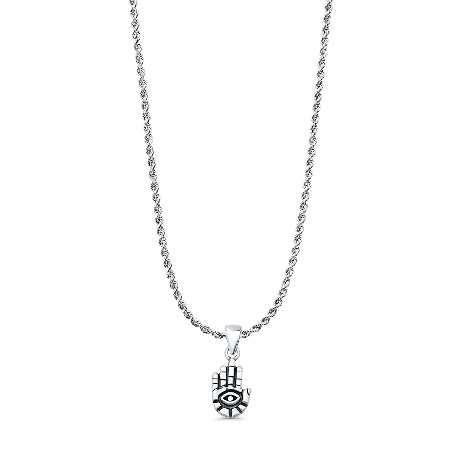 24" Long 1.1mm Rope Chain- Hamsa & Evil Eye Pendant Necklace Oxidized ...