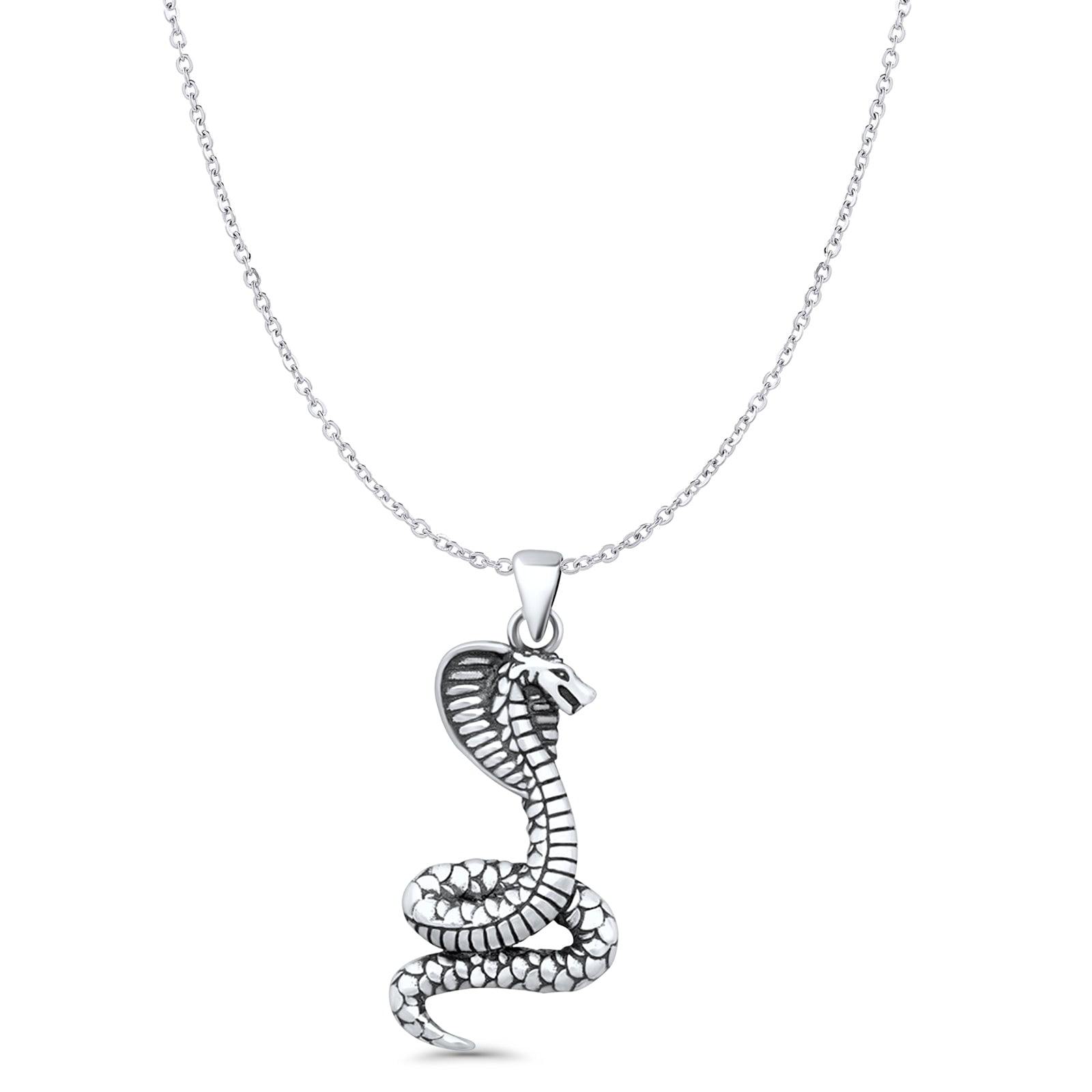 24" Long 1.4mm Cable Chain- Cobra Snake Pendant Necklace Oxidized ...