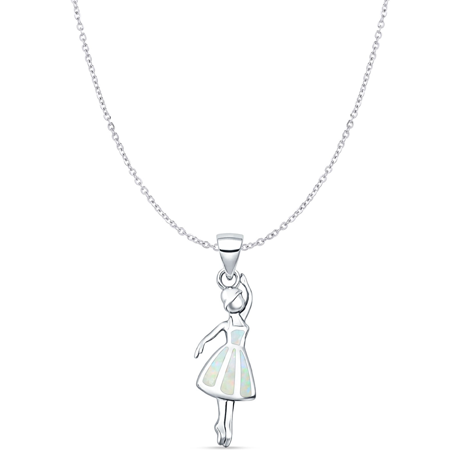 24" Long 1.4mm Cable Chain- Lab Created White Opal Ballet Dancer ...