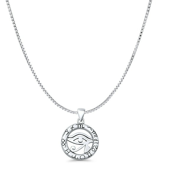 24" Long 1mm Box Chain- Eye of Horus Pendant Necklace Oxidized Vintage ...