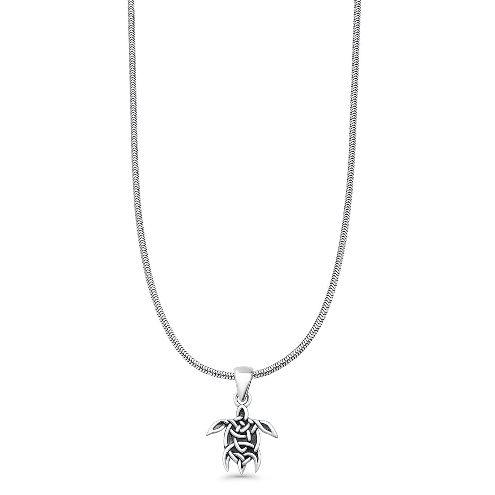 24" Long 1mm Snake Chain- Turtle Pendant Necklace Oxidized Vintage ...