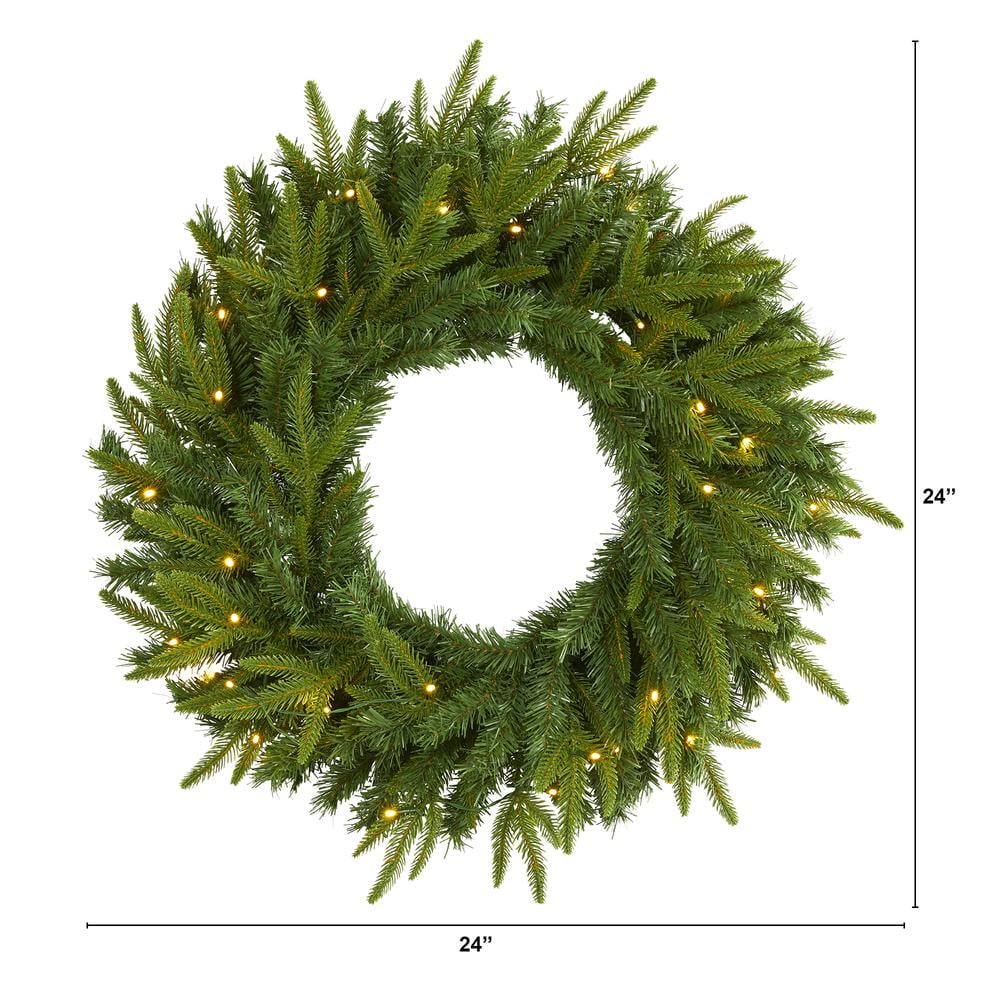 Nearly Natural 24in. Long Pine Artificial Christmas Wreath with 35 ...