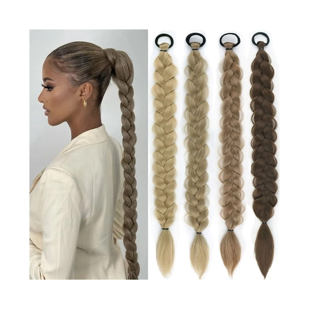 24" Long Twist Braid Ponytail Extension with Hair Tie Straight Braid ...