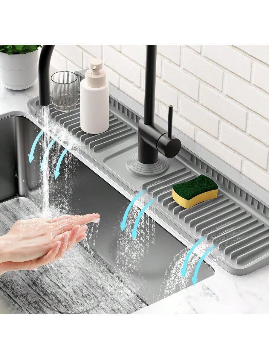 24'' Longer Faucet Mat For Kitchen Sink Splash Guard[7° Slope Fast Self ...