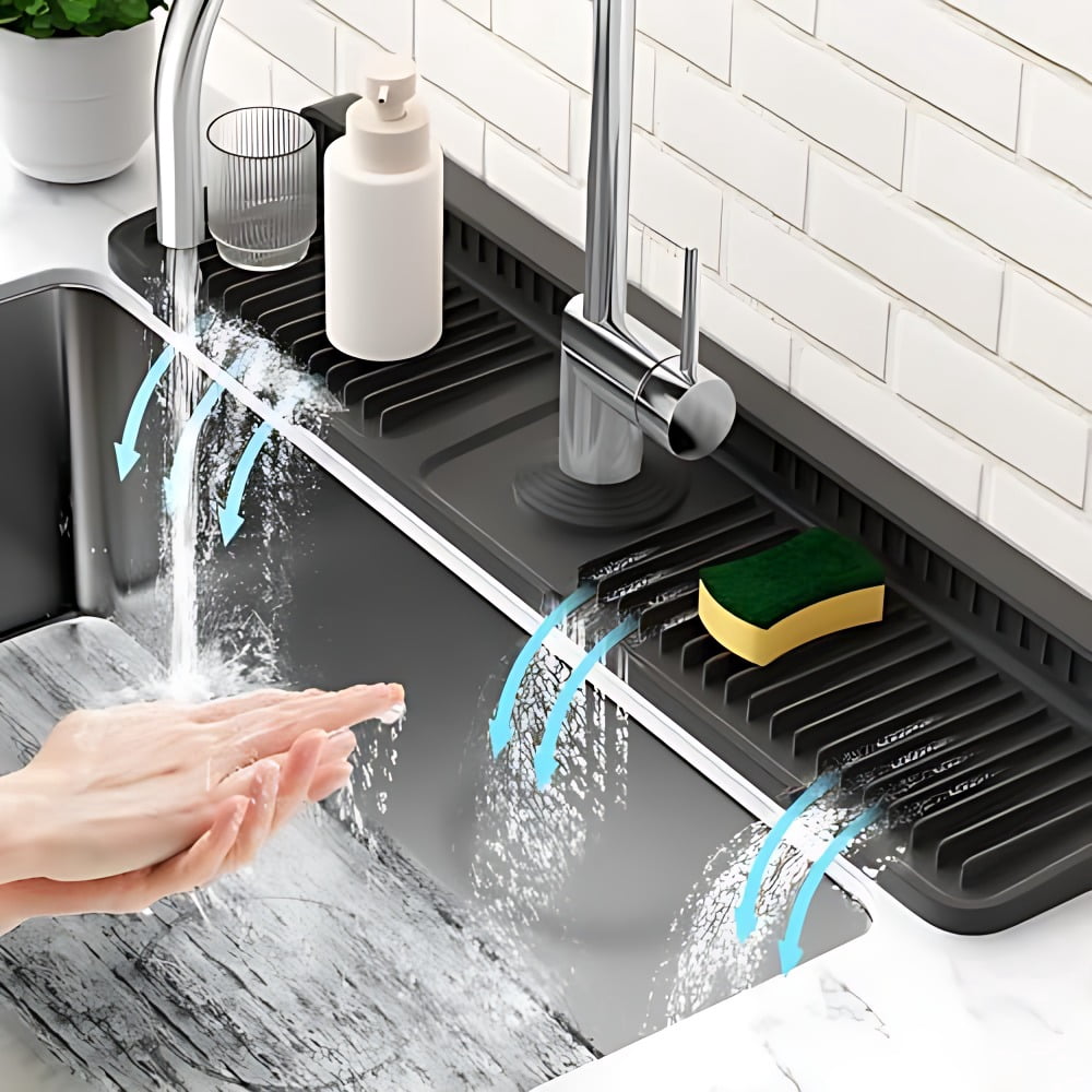 24'' Longer Faucet Mat for Kitchen Sink Splash Guard[7° Slope Fast Self ...