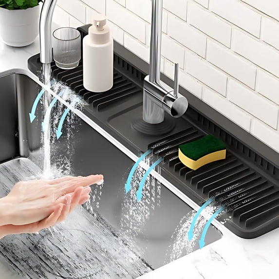 24'' Longer Faucet Mat for Kitchen Sink Splash Guard[7° Slope Fast Self ...