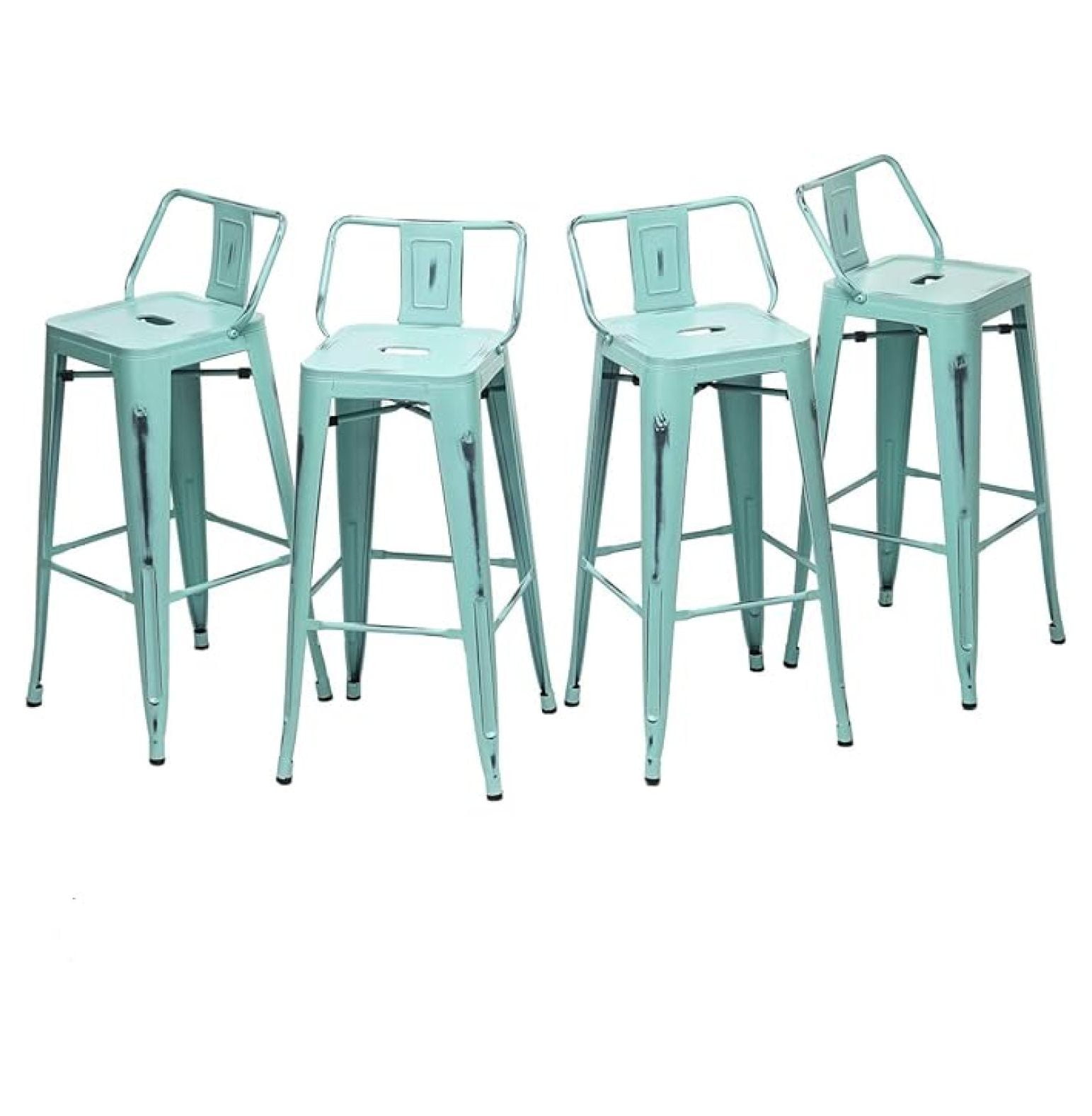 24" Low Back Industrial Metal Barstools Distressed Green-Blue Bar ...